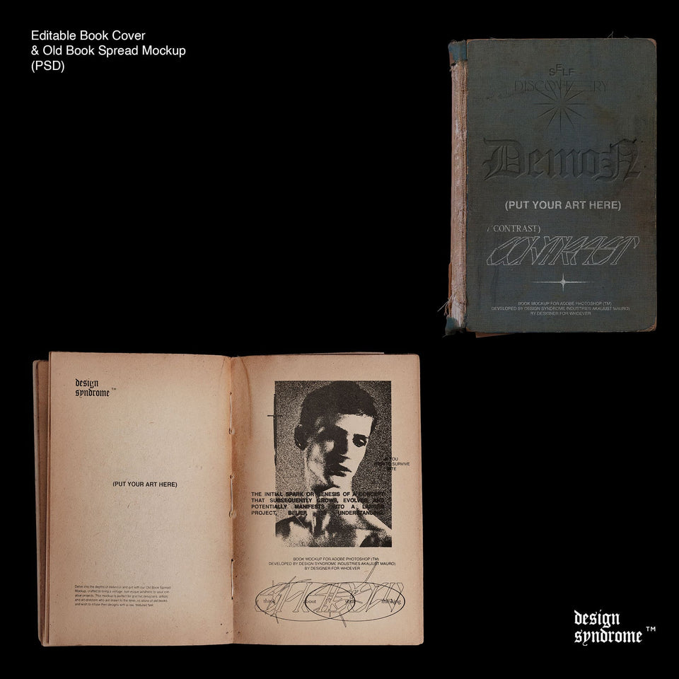 Old Book Cover & Spread Mockup – design syndrome